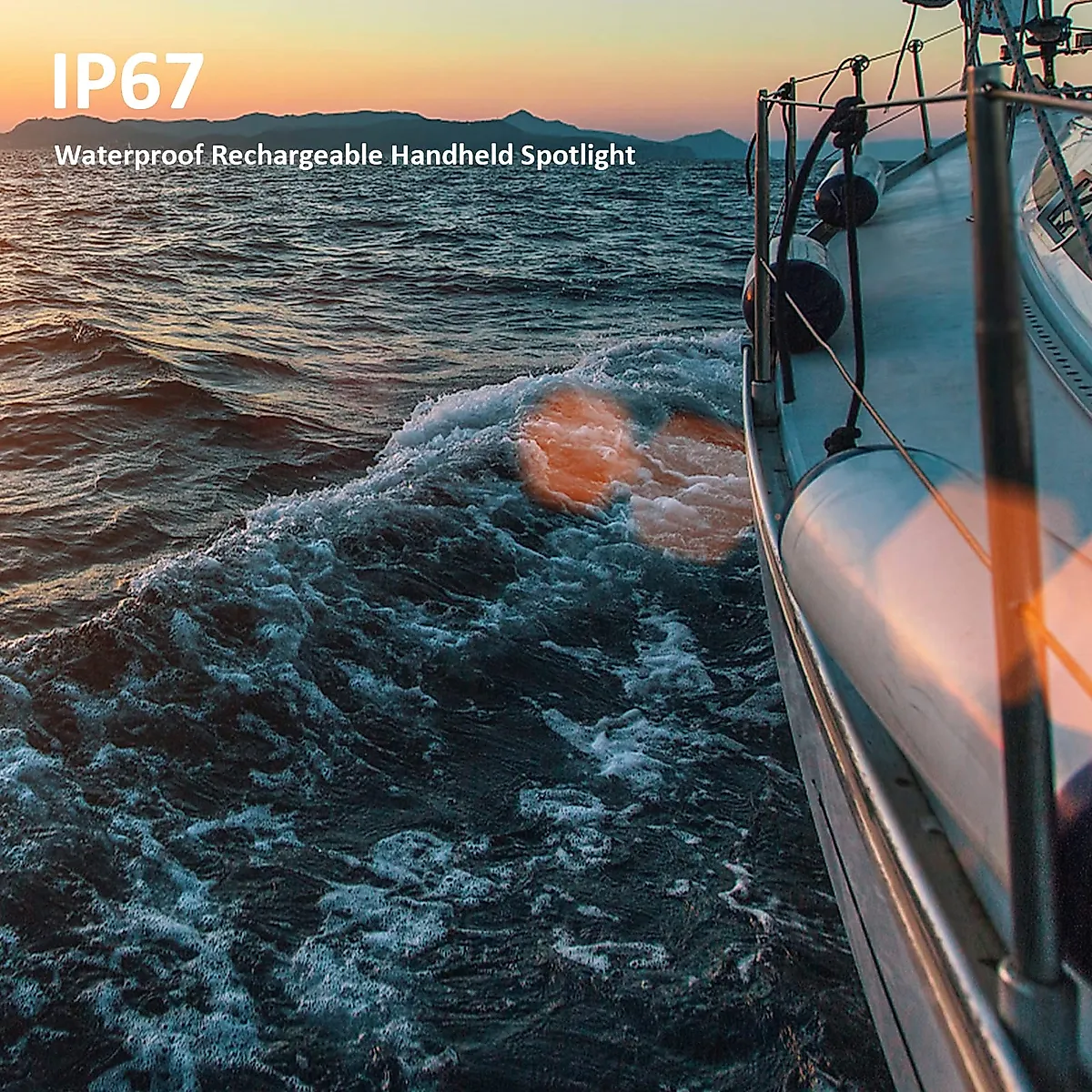 GOODSMANN LED Rechargeable Marine Spotlight 2000 Lumen Handheld Spot Light Waterproof Searchlight Portable Boat Flashlight for with Switch Lock and USB Cable for Outdoor Fishing Hiking Hunting