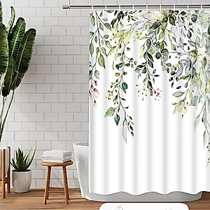 4Pcs Sage Green Eucalyptus Shower Curtain Set, Bathroom Sets with Shower Curtain and Rugs, Boho Leaves Bathroom Shower Curtain Sets with Rugs, Shower Curtains for Bathroom Decor Sets