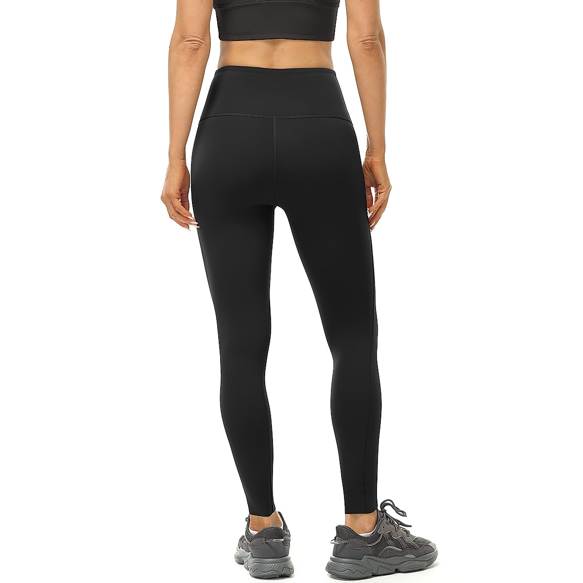 icyzone No Front Seam Workout Leggings for Women, High Waisted Compression Gym Running Yoga Pants Tummy Control (Black, L)