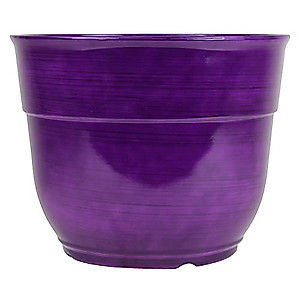 Garden Elements Glazed Brushed Happy Large Plastic Planter, 15" (2, Purple)