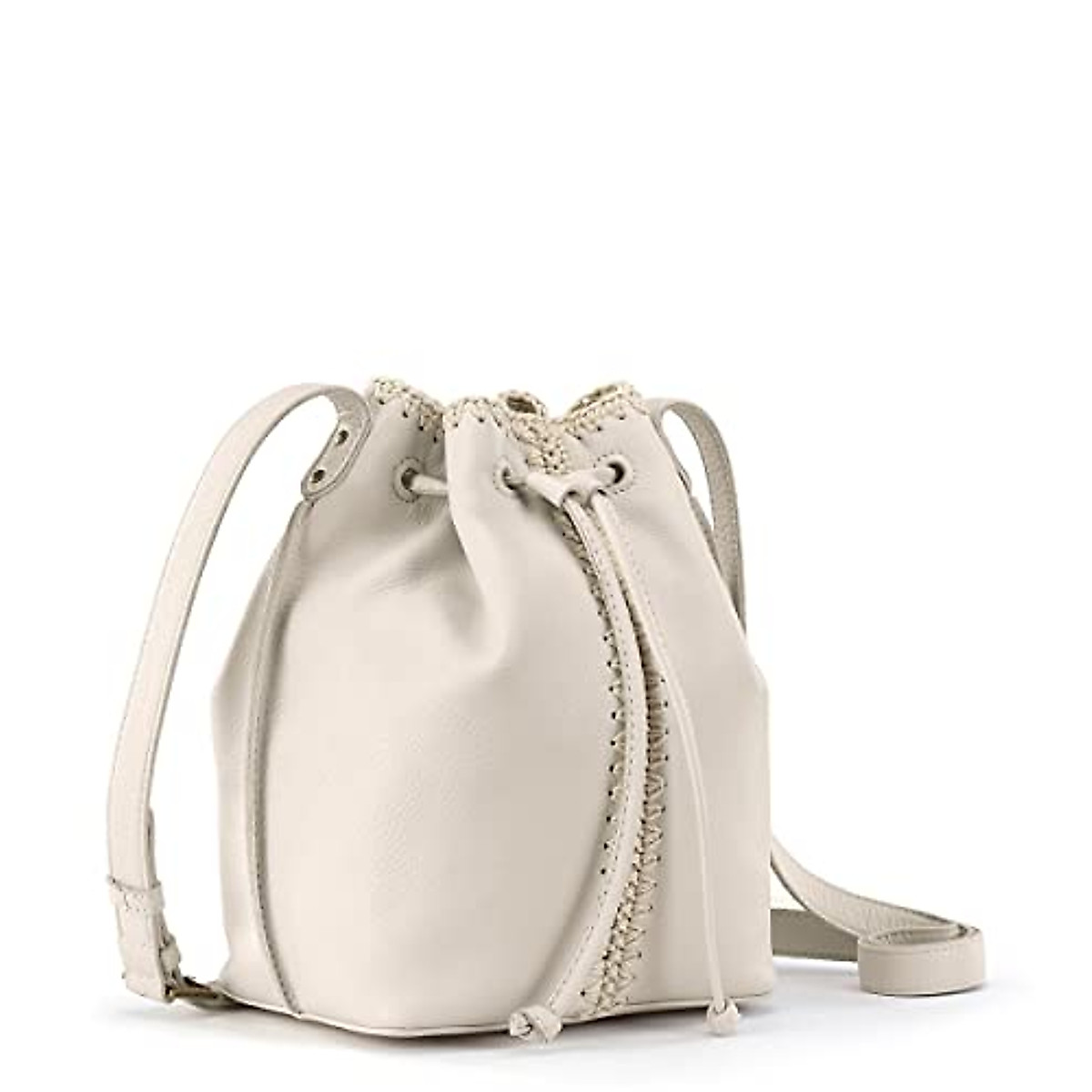 The Sak Womens Ivy Leather Drawstring Bucket, Stone, One Size US