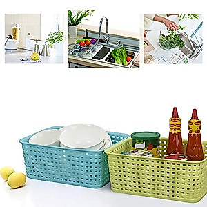 Ponpong Plastic Weave Storage Basket, Plastic Basket Organizer Storage, 6 Pack
