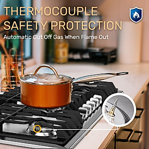 TOPWISH 36" Built-in Gas Cooktop, 5 ITALY SABAF Sealed Burners Gas Rangetop 41,800BTU, NG/LPG Convertible, Stainless Steel Burner Gas Stovetop with Thermocouple Protection,120V AC. (36 inch)