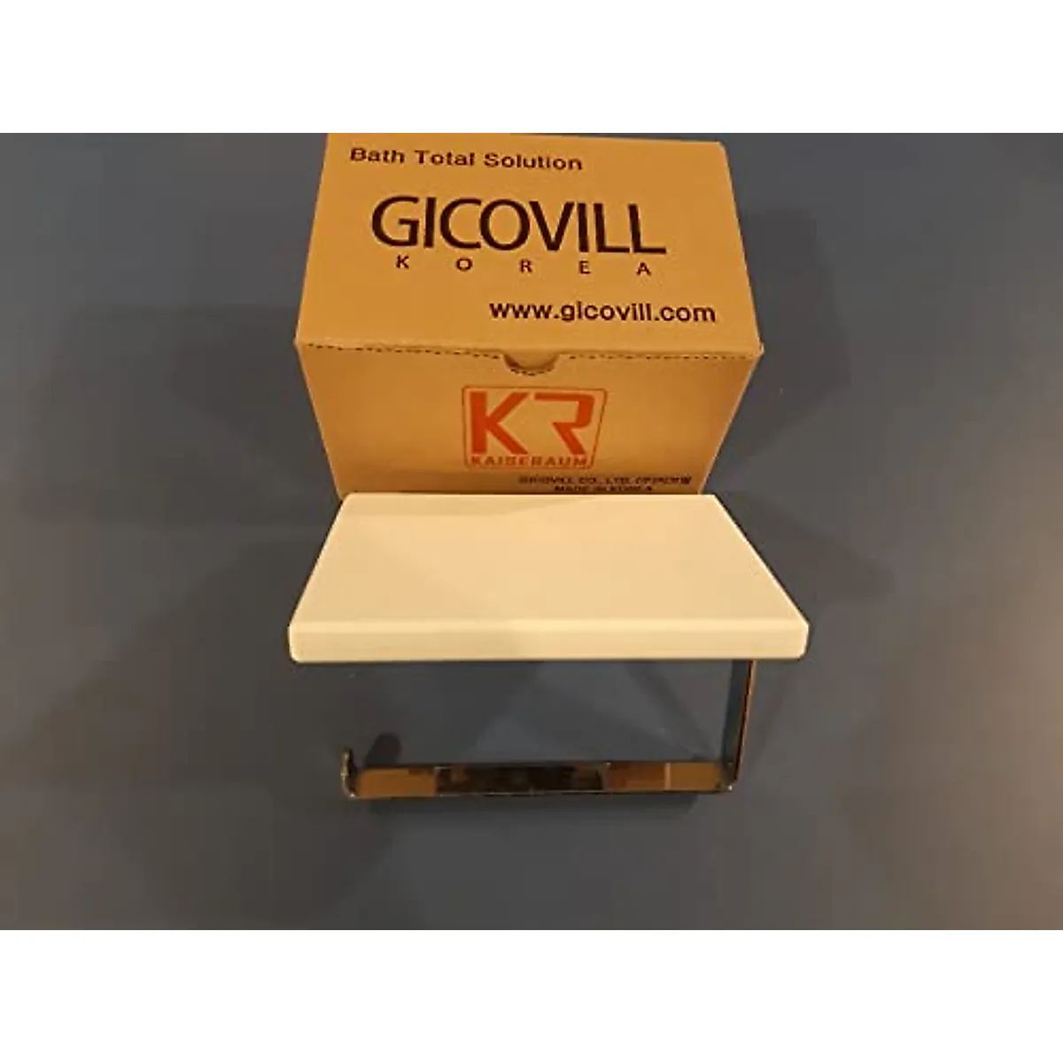 KAISERAUM Toilet Paper Holder with Mock Marble Shelf, Wall-Mounted Tissue Paper Roll Holder with Phone Shelf, GV-129-1, Chrome, Max Toilet Paper Roll Size (4.13x5.5 inch)