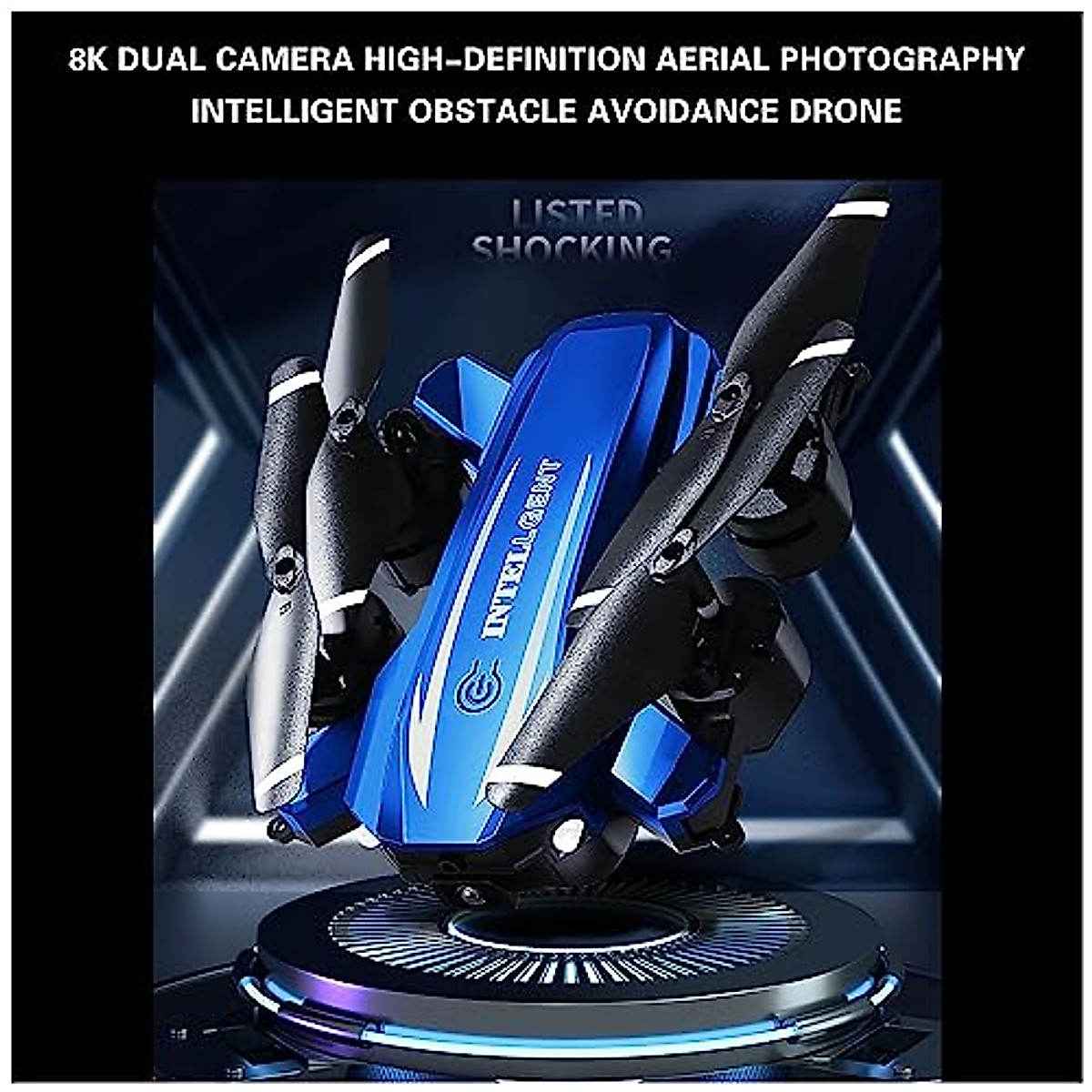 Drone with 8K Dual Camera for Adults Kids 8-12, Multi-directional Automatic Obstacle Avoidance UAV HD Aerial Photography Toy Radio-controlled Aircraft Quadcopter, Gesture Photo/Video (Blue)