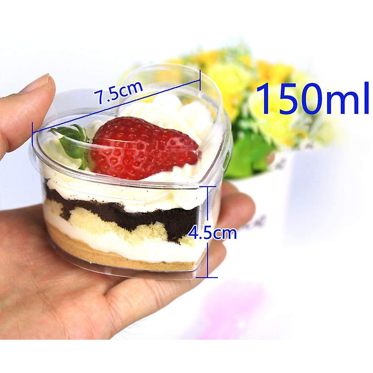 Qixivcom 20 Pack 5 Oz Heart Shaped Dessert Bowl Ice Cream Plastic Dessert Bowls Disposable Dessert Snack Bowl Sundae Bowls Tasting Sample Cup Reusable Salad Bowl Parfait Cups Serving Bowl for Party