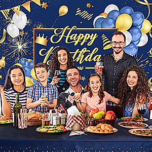 INPHER Happy Birthday Backdrop Navy Blue and Gold Birthday Decorations Backdrop 55 Pack Navy Blue Gold Balloon Arch Garland Kit Happy Birthday Banner Party Decorations for Kids Men Women