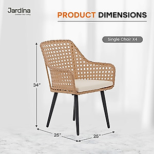 JARDINA Wicker Patio Dining Chairs Set of 4 Patio Chair with Cushion Outdoor Rattan Dining Seat for Outdoor Patio Backyard, (Natural)