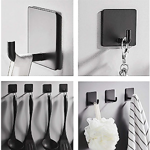 5 Pieces Self Adhesive Hooks, Black Heavy Duty Towel Wall Sticky Hooks Strong Stainless Steel Holder Coat Door Hooks for Bathrooms Kitchen Lavatory Closet Bedroom