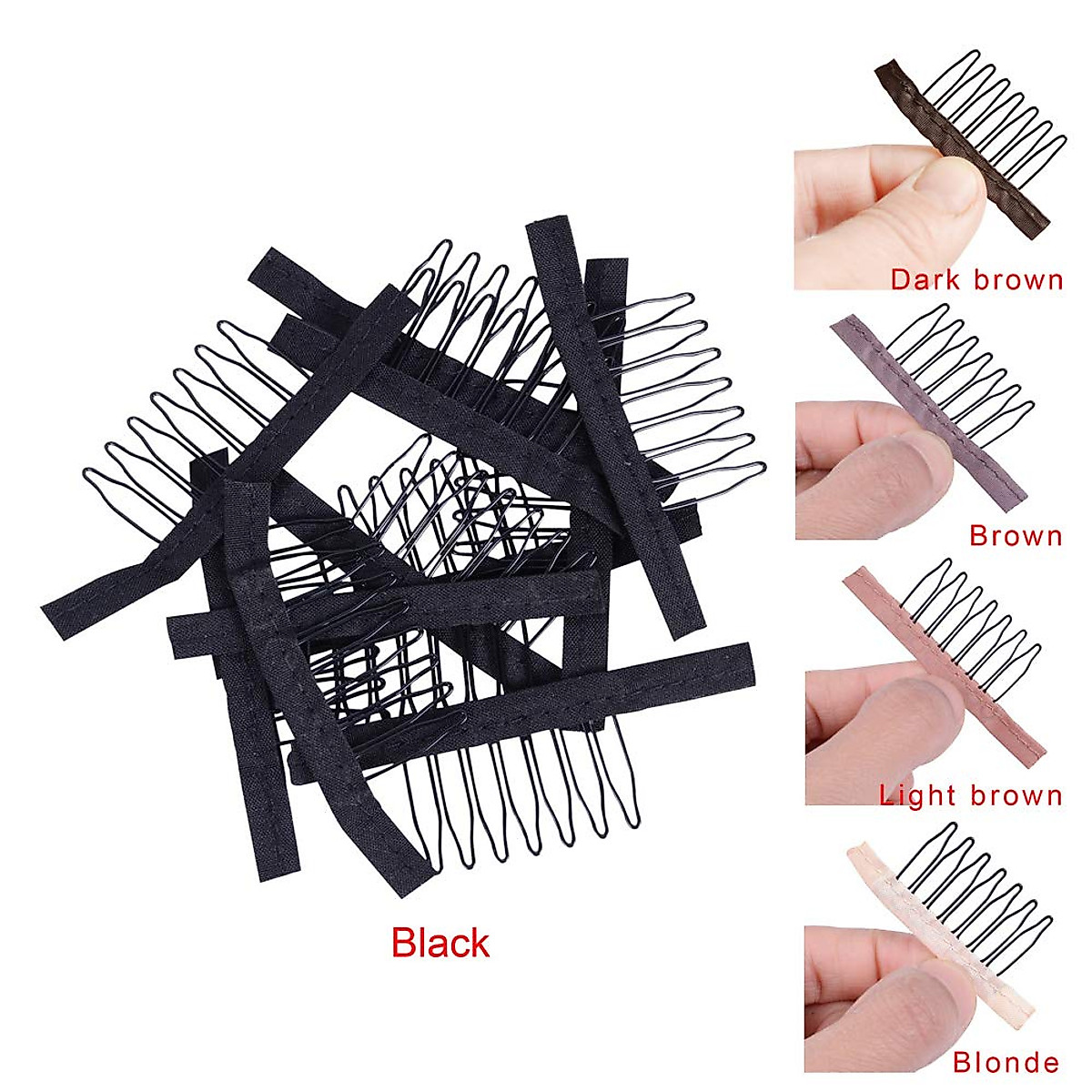 24 Pieces Steel Cloth Wig Combs and Clips Set - 7-Teeth Hair Accessories Tools for Making Wigs and Hairpieces (Black)