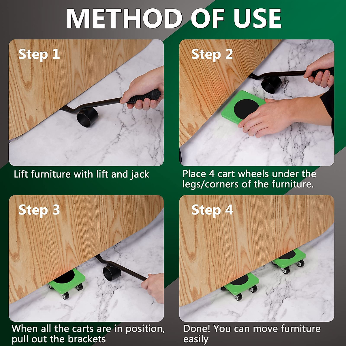 Furniture Mover Dolly with Lifter, 4 Wheel Furniture Dolly 800 LB Load Capacity, 360° Rotation Wheels Moving Dolly,Furniture Lifters for Heavy Furniture,Moving System Roller Set.（Green）