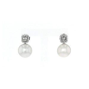 Ross-Simons 12-14mm Cultured Pearl and .42 ct. t.w. Diamond Earrings in 18kt White Gold