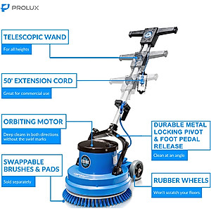 Prolux Core Heavy Duty Single Pad Commercial Polisher, Floor Buffer Machine, Scrubber, 15 Inch Commercial Duty w/ Hard Brush Only