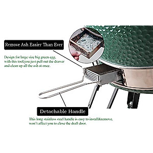 DOLAMOTY Upgrade Slid Out Ash Drawer Big Green Egg Accessories Ash Tool,ash Drawer for Large Big Green Egg Only,Green Egg Replacement Parts ash Clean Tool,Stainless Steel(New Version)