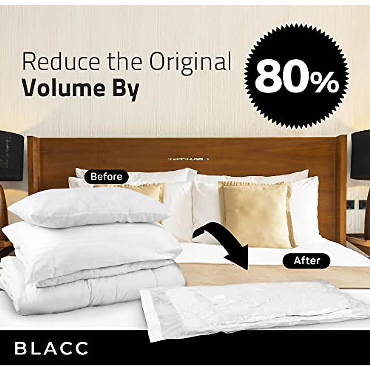 BLACC Vacuum Storage Bags, Compression Sealer for Clothes, Duvets, Blankets, Pillows, No-Loss Valve, 6 XLarge Bag, Premium Quality (SET PACK OF 6)