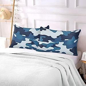Blue Camouflage Pillowcase for Hair and Skin Body Pillow Cover Body Pillow Case King Size 20"X 40" Long Pillow Cases with Zipper for Body Pillows