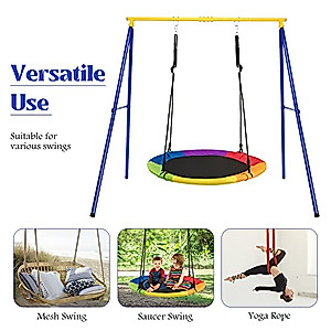 Costzon 550lbs Metal Swing Sets for Backyard, Heavy Duty Full Steel Swing Frame A-Frame Swing Stand All Weather w/Ground Stakes, Adjustable Ropes, Great Gift for Indoor Outdoor Kids and Adults