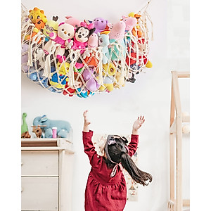 Stuffed Animal Net or Hammock -Wall Mounted-Handmade Macrame Toy Hammock Organizer Stuffed Animal Display Plush Toys Holder Boho Decor for Nursery Playroom Bedroom Kids Room Storage 1