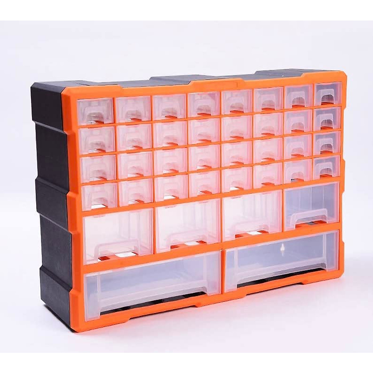 Tools, Hardware, Crafts Storage Organizer, 32 Small/4 Medium/2 Large Plastic Drawer Cabinets with Precut Labels, 20.47-Inch D x 6.3" Inch W x 14.57 Inch H, Orange
