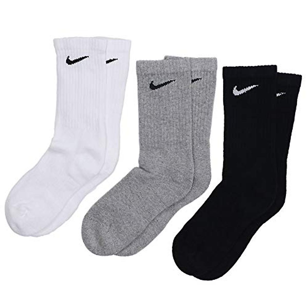 Nike Everyday Cushion Crew Training Socks, Unisex Nike Socks with Sweat-Wicking Technology and Impact Cushioning (3 Pair), Multi-Color, Medium