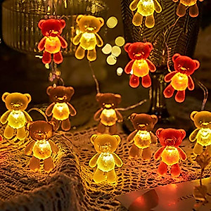 Bartlett Cute Teddy Bear Outdoor Indoor String Lights Unique Gifts Fairy Decorative Lights Battery Operated Bow Tie Bear 8.5ft 20LED with Remote for Garden Yard Camp RV Decoration