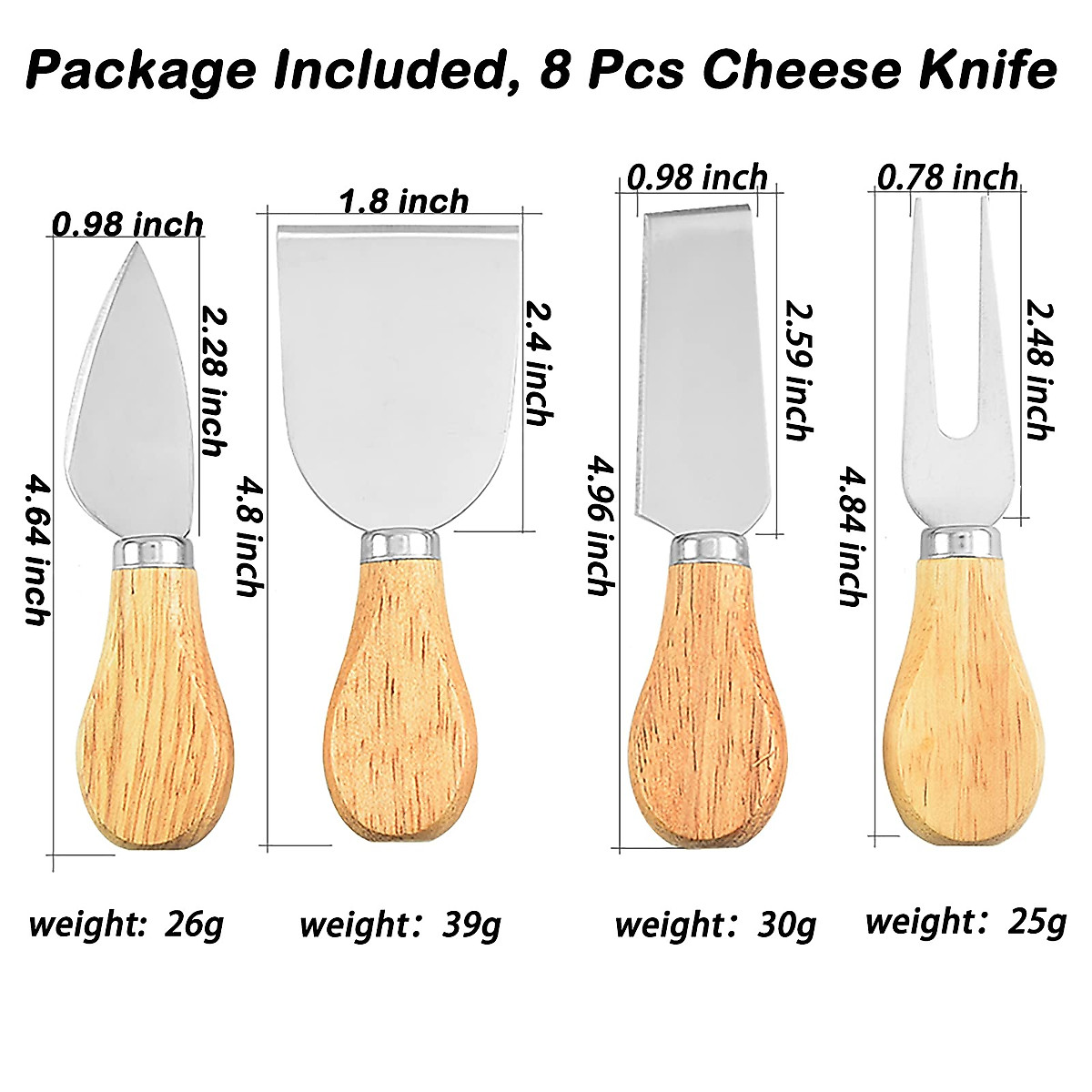 RMAMSCOV Cheese Knife Set, 8 PCS Stainless Steel Cheese Knife with Wood Handle, Butter Knife & Fork Cheese Tools,2 Cheese Knife, 2 Cheese Shaver, 2 Cheese Fork,2 Cheese Spreader