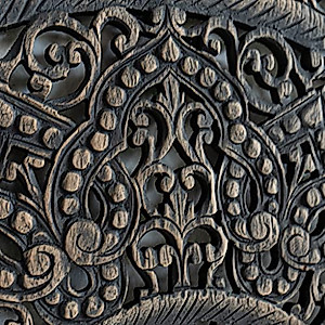 Black Wash Single Bed Headboard, Hand Carved Reclaim Teak Wooden Panels, Wood on Wall Art Hanging, Handmade in Thailand, 36 inches