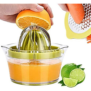 Drizom Citrus Lemon Orange Juicer Manual Hand Squeezer with Built-in Measuring Cup and Grater, 12OZ, Green