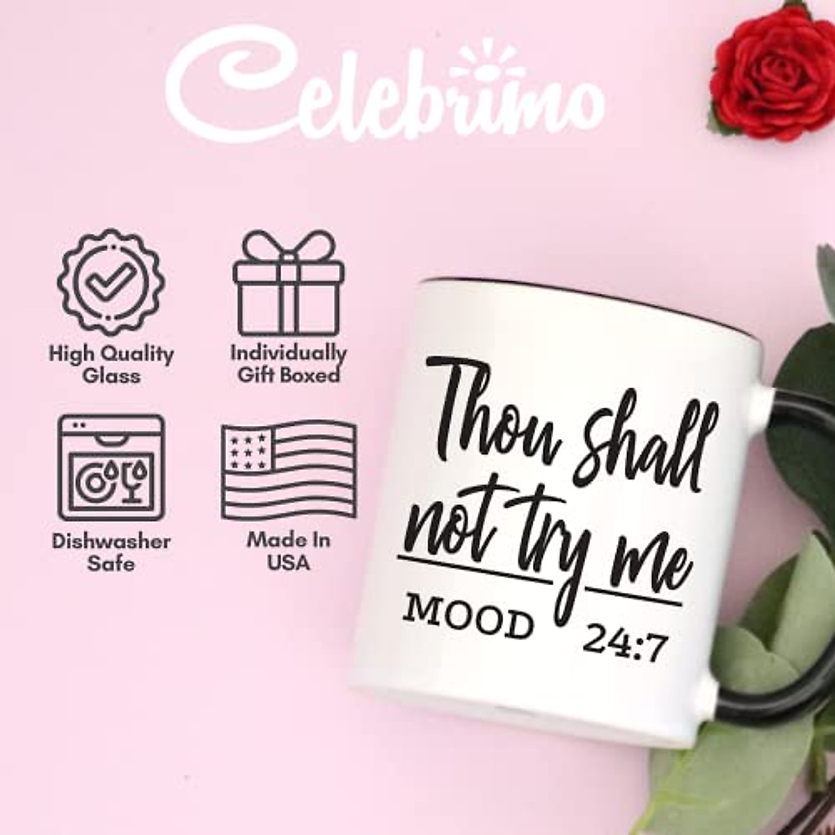 Celebrimo Thou Shall Not Try Me Funny Coffee Mug - Bestie Gifts For Women - Sarcastic and Fun Gifts For Friends - Funny Gifts For Men - Birthday Gift Mugs For Mom, Dad, Boss - 11oz Cup