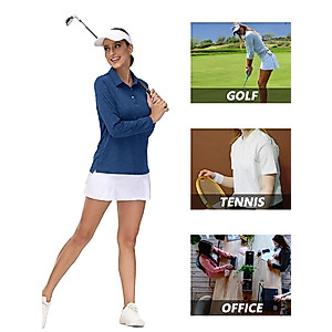 MAGCOMSEN Moisture Wicking Shirt for Women Fishing Tennis T-Shirt Long Sleeve Top Uv Protection Polo Shirt, D Blue, L