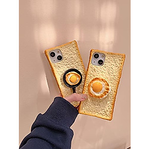 JIATAY Case for iPhone 14 Plus Case Silicone Cute, Camera Lens Protector Design Kawaii Cartoon 3D Vintage Thick Case Protective Cover with Stand (Fried Egg, iPhone 14 Plus)