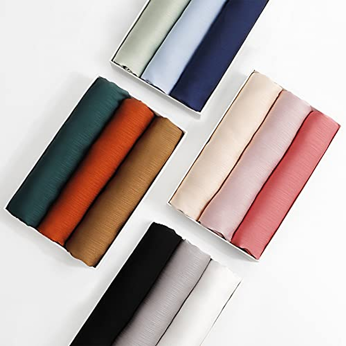 3PCS Muslim Women Natural Wrinkle Long Chiffon Hijab Scarves Smooth Crinkle Ladies Shawl Wrap Set With Gift Box (Color B), 175*70cm