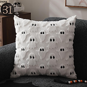 Halloween Pillow Covers 18x18 inch Set of 2 White Throw Pillow Cases Soft Plush Cushion Case for Chair Sofa Bedroom Living Room Home Decor