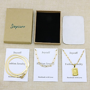 JoycuFF Layered Necklaces for Women, Initial 18K Gold Plated Paperclip Necklaces Herringbone Chain Simple Cute Letter Pendent Gold Initial Necklaces A