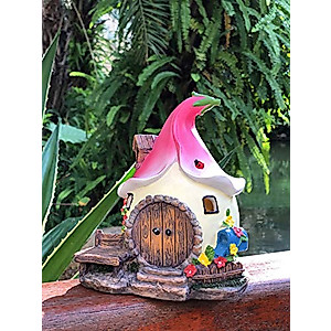 Solar Fairy Cute Garden House , Outdoor Gnome House Figurine with Solar Lights, Little Garden Cottage Figurines