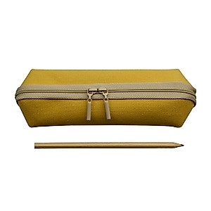 enyuwlcm Canvas Stationery Stylish Small Pencil Pouch and Slim Pencil Case with 2 Zippers 1 Pack Yellow
