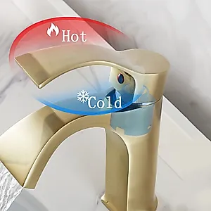 Bathroom Faucet Waterfall Black,Brass Bathroom Vanity Faucet, Hot and Cold Water Faucet, Waterfall Bathroom Faucet Single Hole, Faucet, Tall (Color : Short)