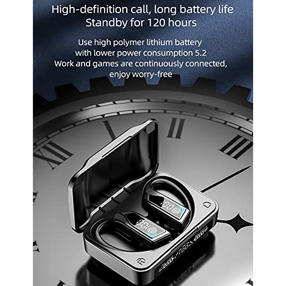 KEMBO B01 Wireless Earbuds Earhooks AI Intelligent Noise Cancelling Earbuds Built-in Mic Waterproof Bluetooth Headphone Touch Control High Sound Quality Over-Earbuds for Android iPhone Apple Samsung