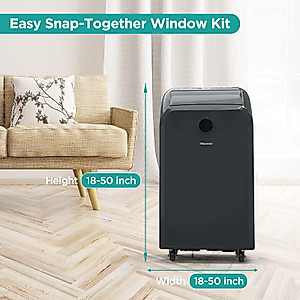 Hisense Portable Air Conditioner 9,000 BTU Cooling Dehumidifier Fan for Rooms up to 400 sq.ft, Remote Control, Long Distance Air Flow, Black