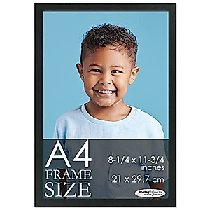 A4 Frame Black Modern Minimalist - Wooden 8.25x11.75 Frame - Modern Wood A4 Picture Frame For A4 Size Artwork or Documents - Photo Frame Includes UV Acrylic, Foam Board Backing, Hardware