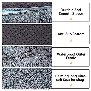 2 in 1 Calming Dog Beds for Large Dogs, Dual Layer Orthopedic Egg Crate Foam & Memory Foam Faux Fur Shag Pet Mattress Warming Rectangle Cuddle Bed Comfy Anti Anxiety, Washable Cover Anti-Slip