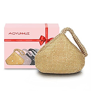 AOYUNHUI Women's Rhinestone Clutch Evening Bags Sparkly Glitter Triangle Purse for Women Wedding for Prom Party-Gold