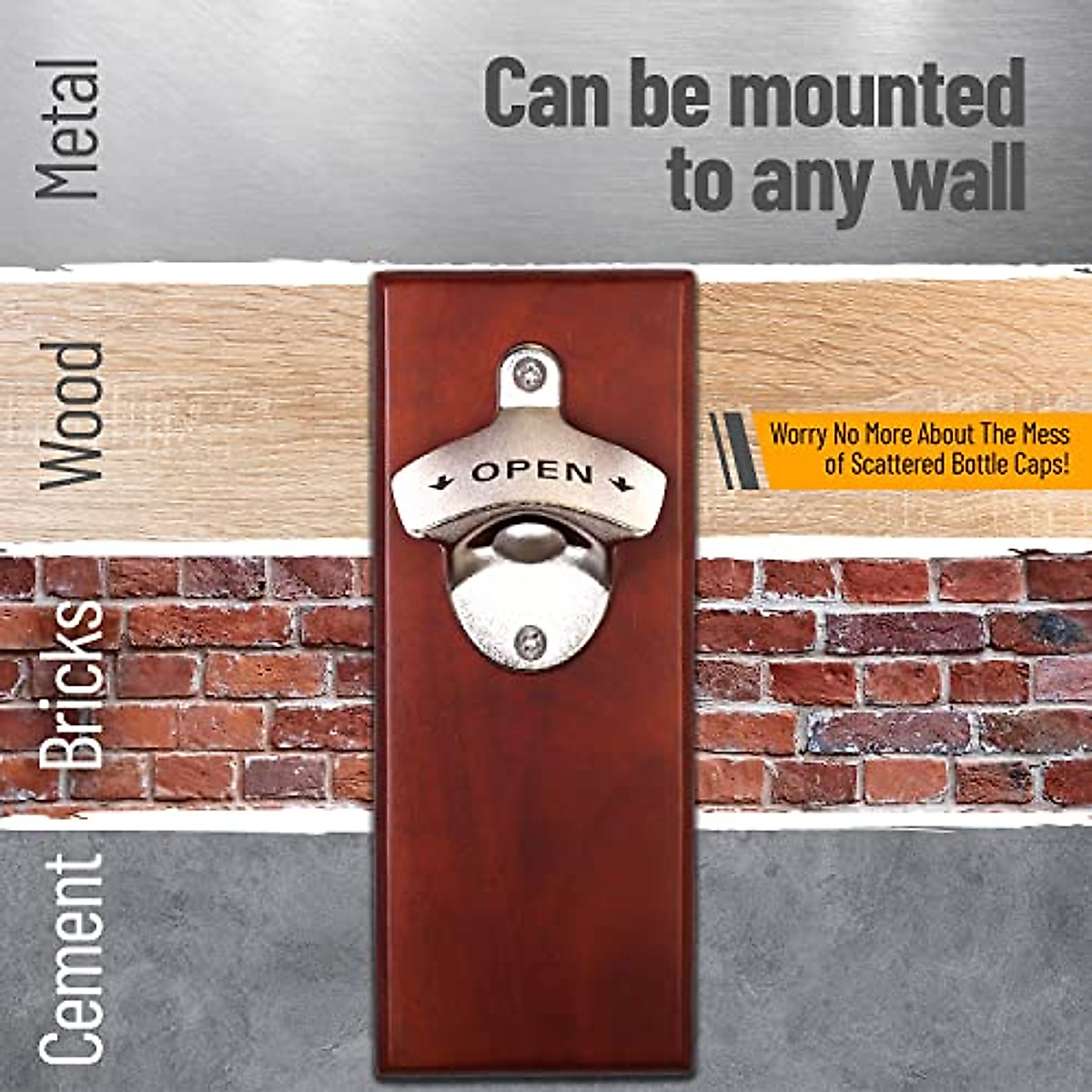 Gifts for Men Dad, Magnetic Bottle Opener - Wall Mounted Beer Opener with Auto-Catch Function - Refrigerator Mount or Install on Brick, Cement, Wood and Metal Wall - Great Gifts for Men Dad Husband