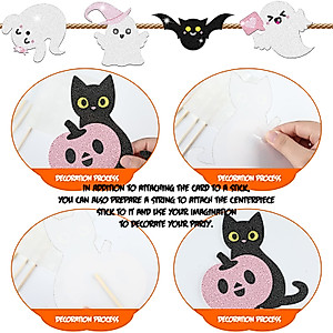 Geyee 36 Pcs Halloween Baby Shower Decorations Boo Cake Topper Ghost Tables Centerpieces Sticks Spooky Banner Decorations Halloween Centerpieces for Table Birthday Pink and Black Party Supplies