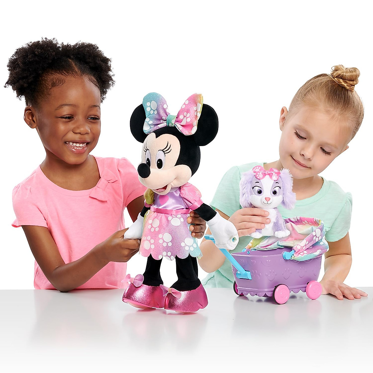 Just Play Disney Junior Minnie Mouse Waggin’ Wagon Lights and Sounds Feature Plush, Kids Toys for Ages 3 Up