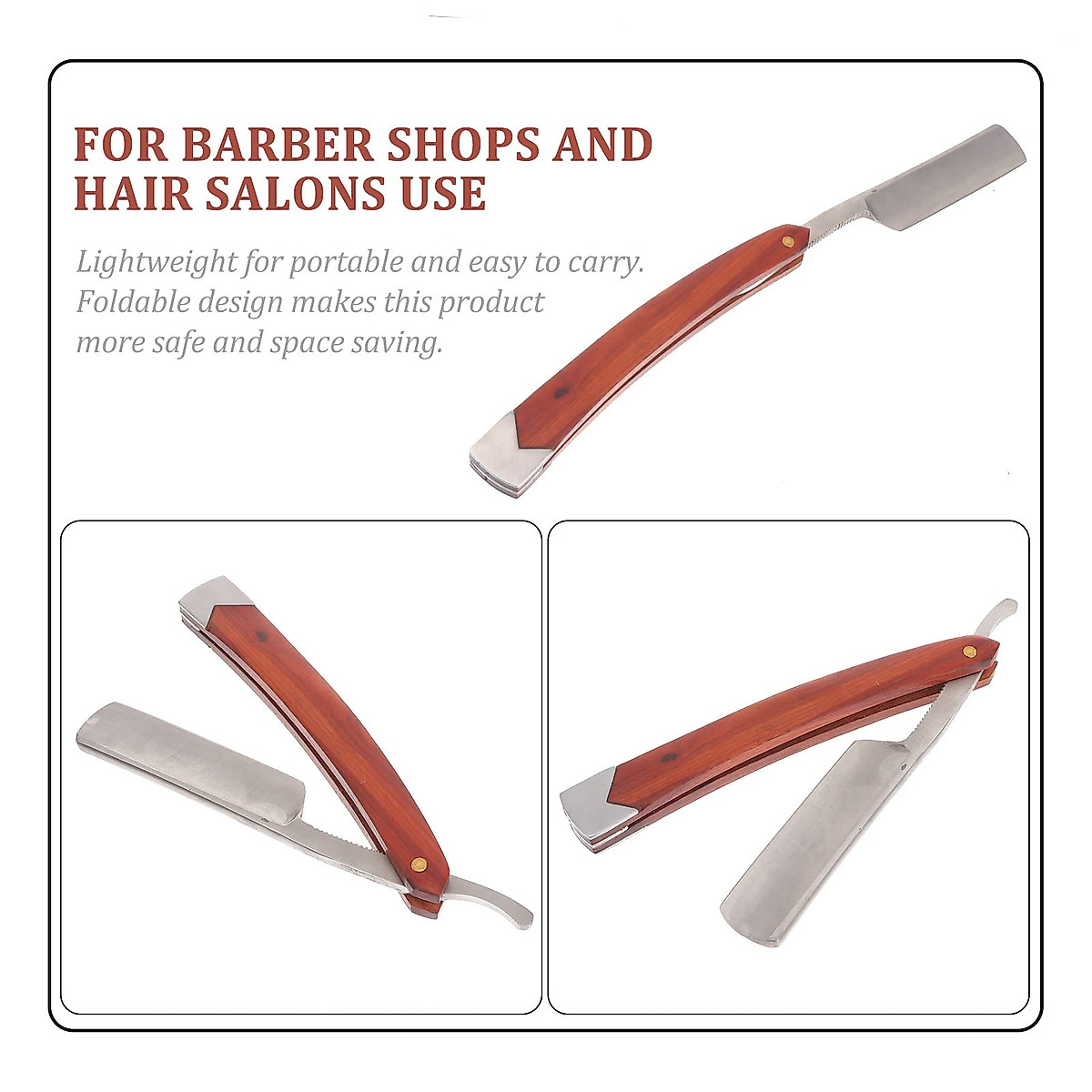 Lurrose Straight Razor- Carbon Steel Straight Edge Barber Razor Professional Mens Straight Razor Kit with Vintage Wood Handle