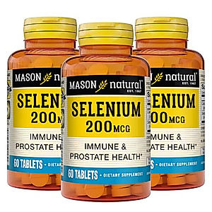 Mason Natural Selenium 200 mcg - Antioxidant Supplement for Immune Support & Prostate Health, Essential Trace Mineral, 60 Tablets (Pack of 3)