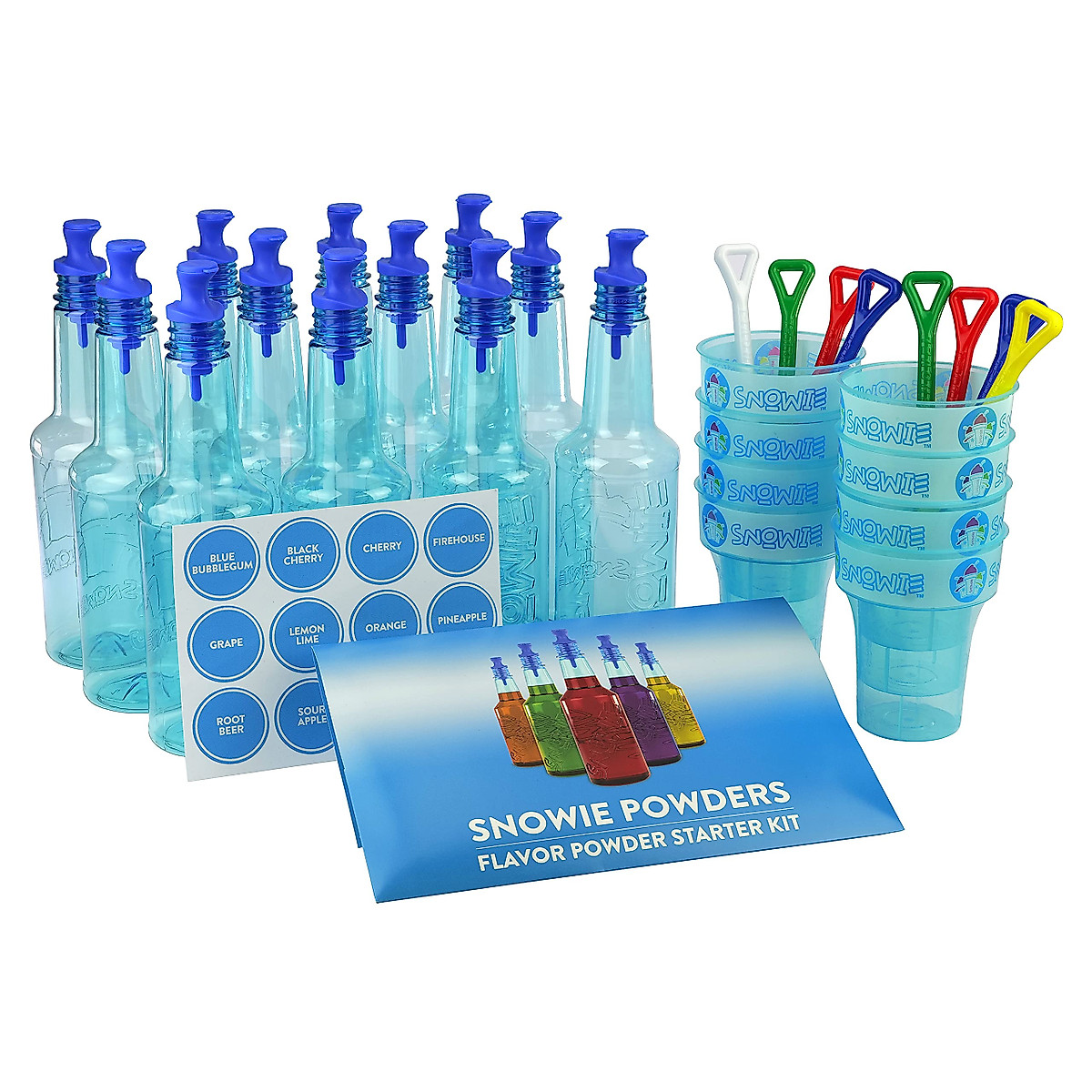 SNOWIE Ultimate Shaved Ice Party Pack - Snow Cone Syrups With Bottles, Cups Shovels