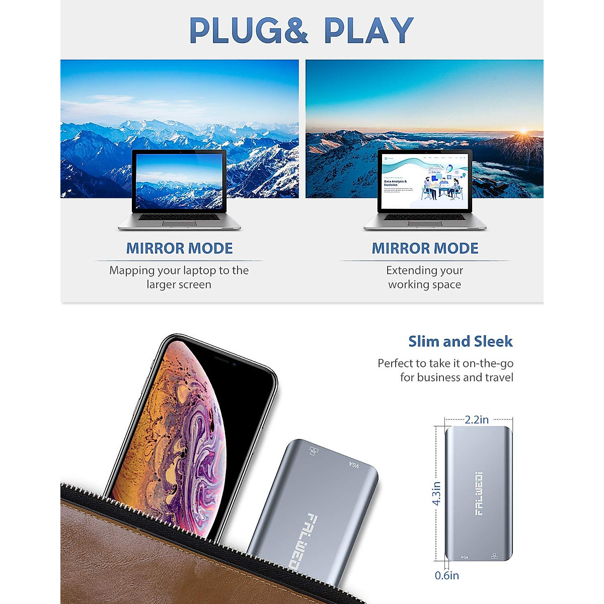 USB C Hub, Type C Adapter, Falwedi 10-in-1 Dongle with Ethernet, 4K@30Hz HDMI, VGA, 3 USB3.0, SD/TF Card Reader, Audio, USB-C PD 3.0, Compatible for MacBook Air Pro and Other Type C Laptops