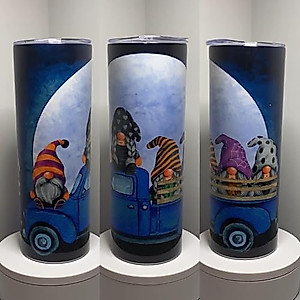 Truck of Gnomes Skinny Tumbler, Straight Skinny Water Bottle Pumpkin Gnome Travel Coffee Mug Insulated Tumblers Cups, Gifts for Women Christmas Birthday (30 oz)